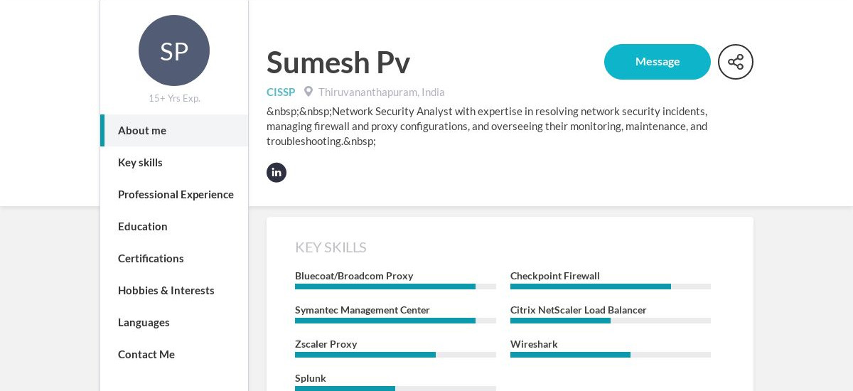 Sumesh Pv Online Resume | CraftmyCV