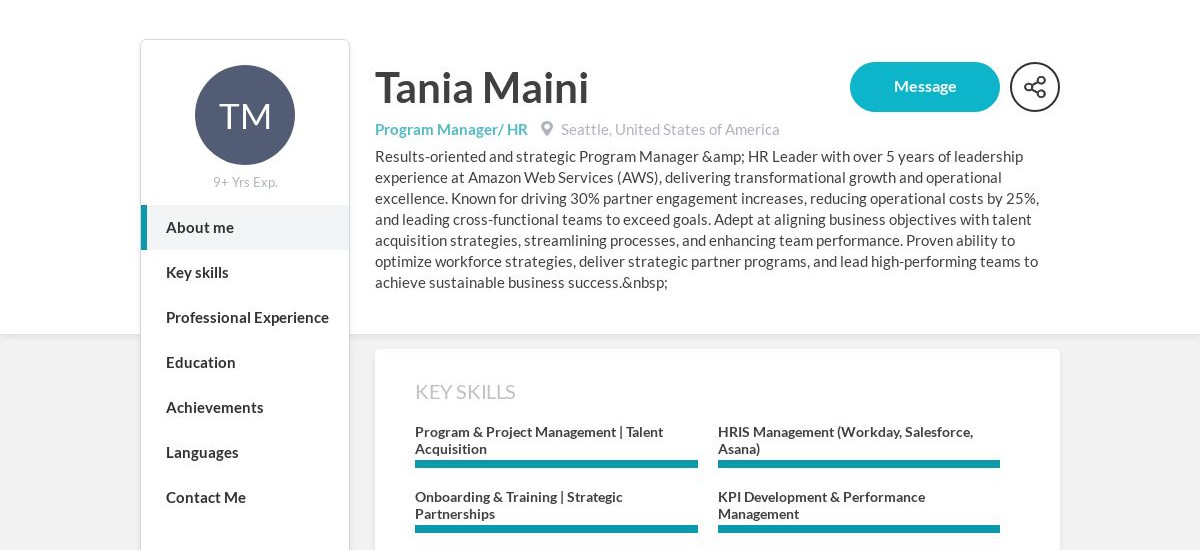 Tania Maini Online Resume | CraftmyCV