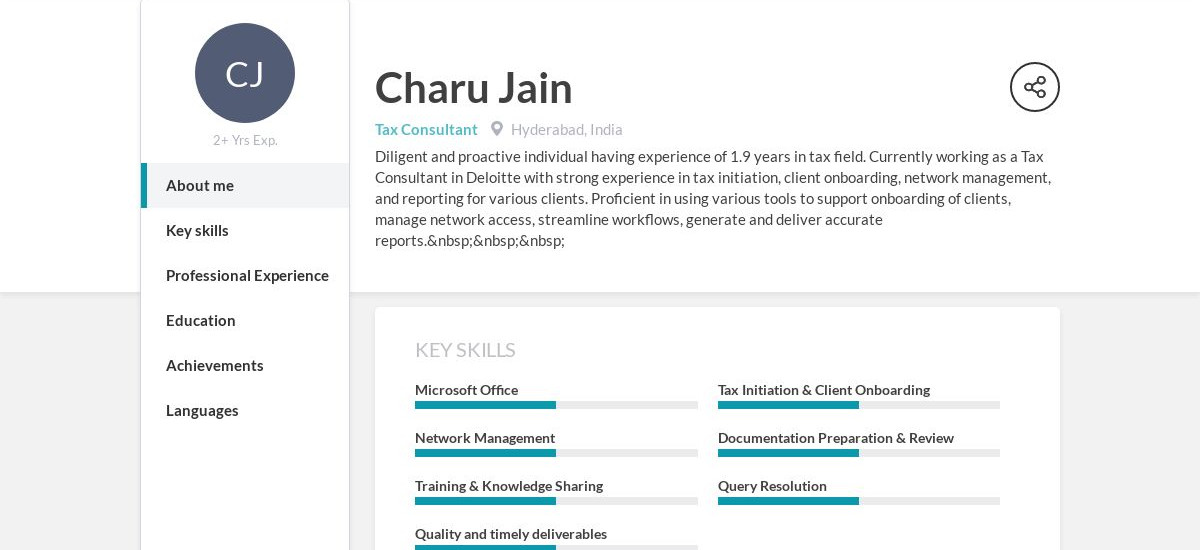Charu Jain Online Resume | CraftmyCV