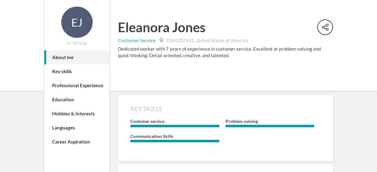 Eleanora Jones Online Resume | CraftmyCV