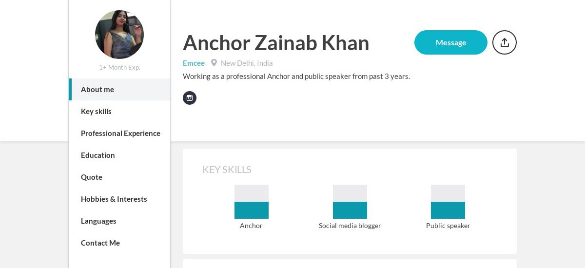 Anchor Zainab Khan Online Resume | CraftmyCV