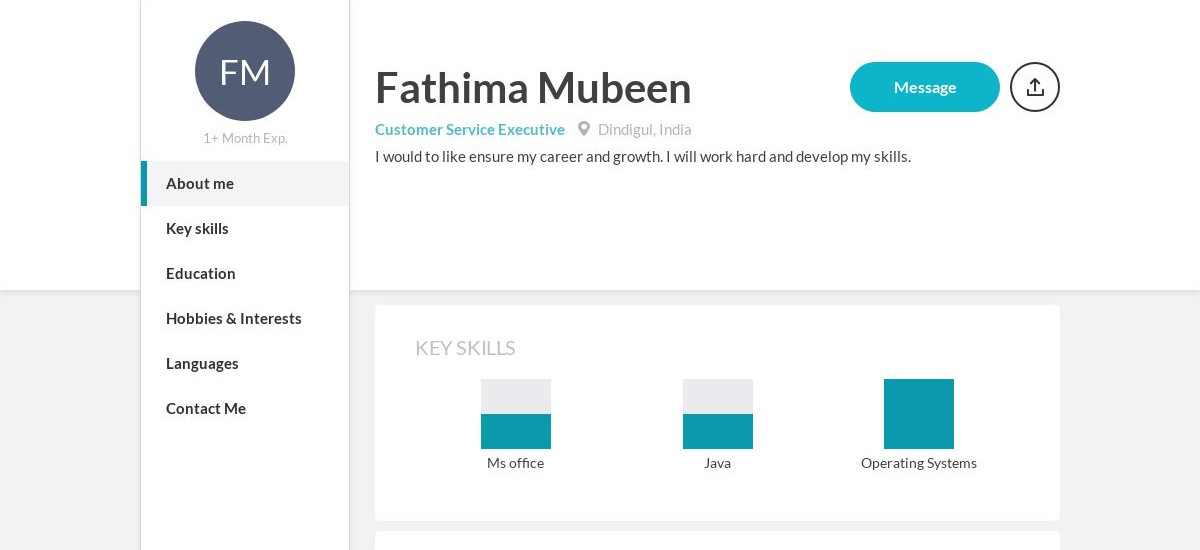 Fathima Mubeen Online Resume | CraftmyCV