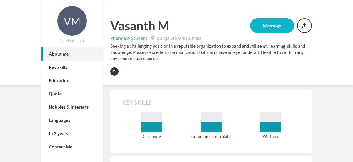 Vasanth M Online Resume | CraftmyCV