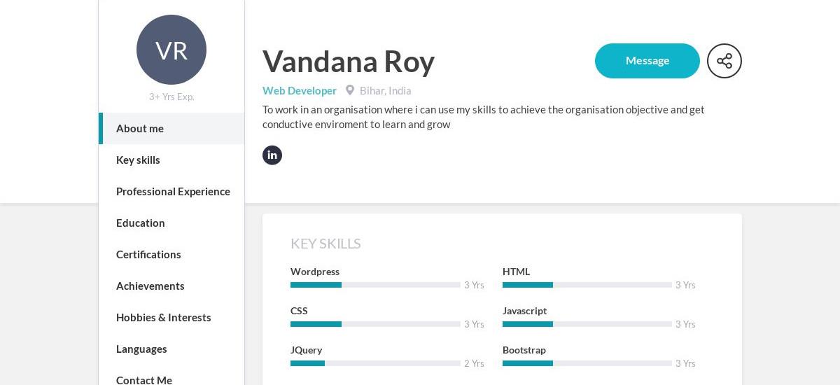 Vandana Roy Online Resume | CraftmyCV