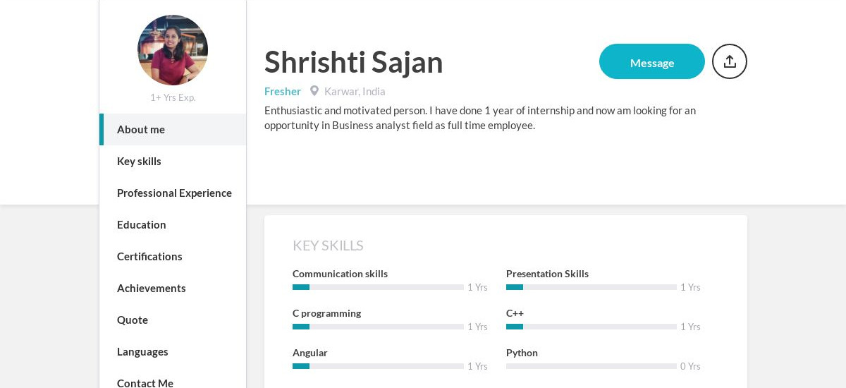 Shrishti Sajan Online Resume | CraftmyCV