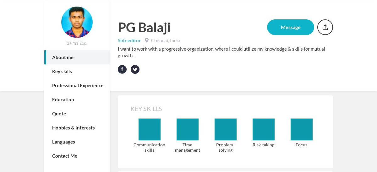 PG Balaji Online Resume | CraftmyCV