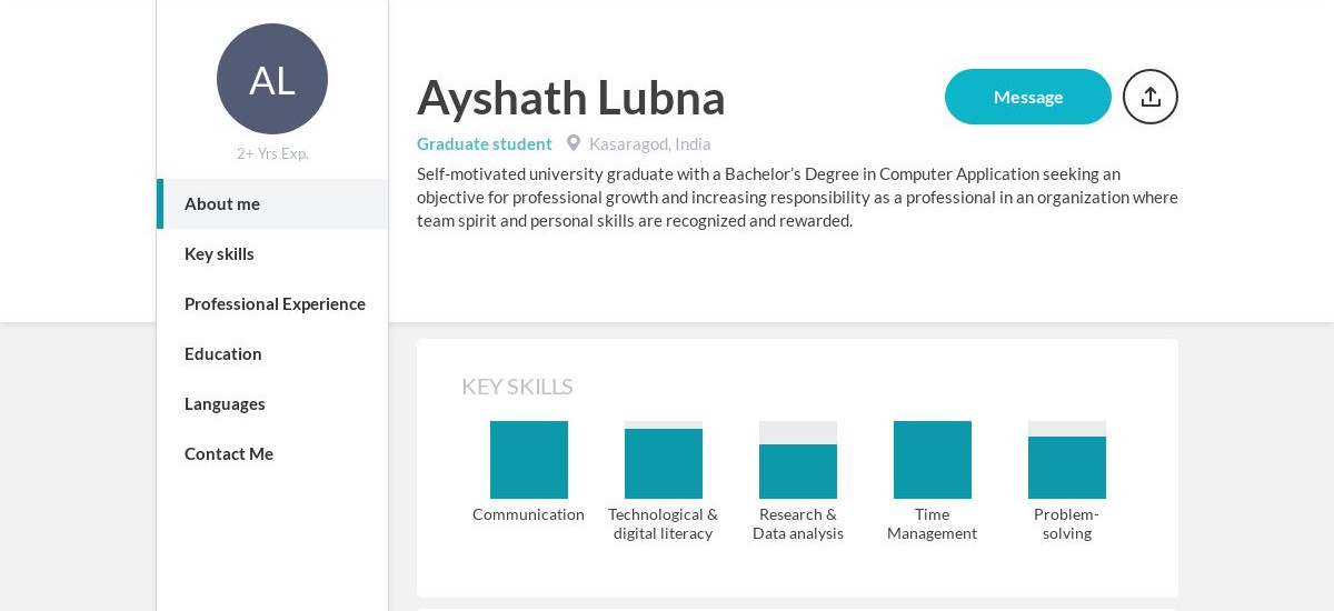 Ayshath Lubna Online Resume | CraftmyCV