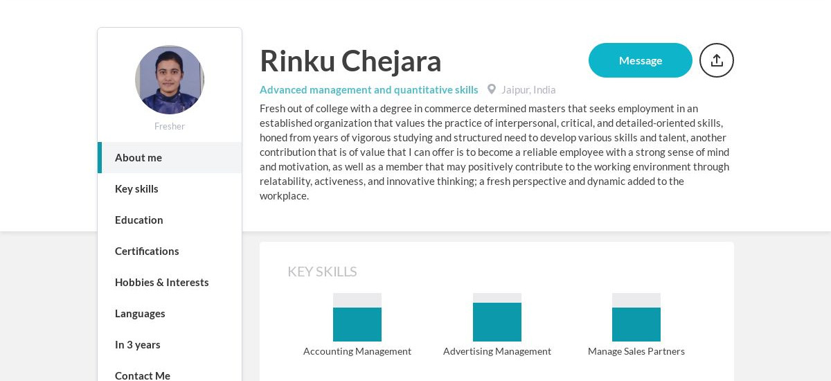 Rinku Chejara Online Resume | CraftmyCV