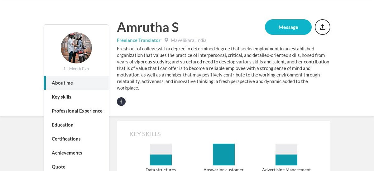 Amrutha S Online Resume | CraftmyCV