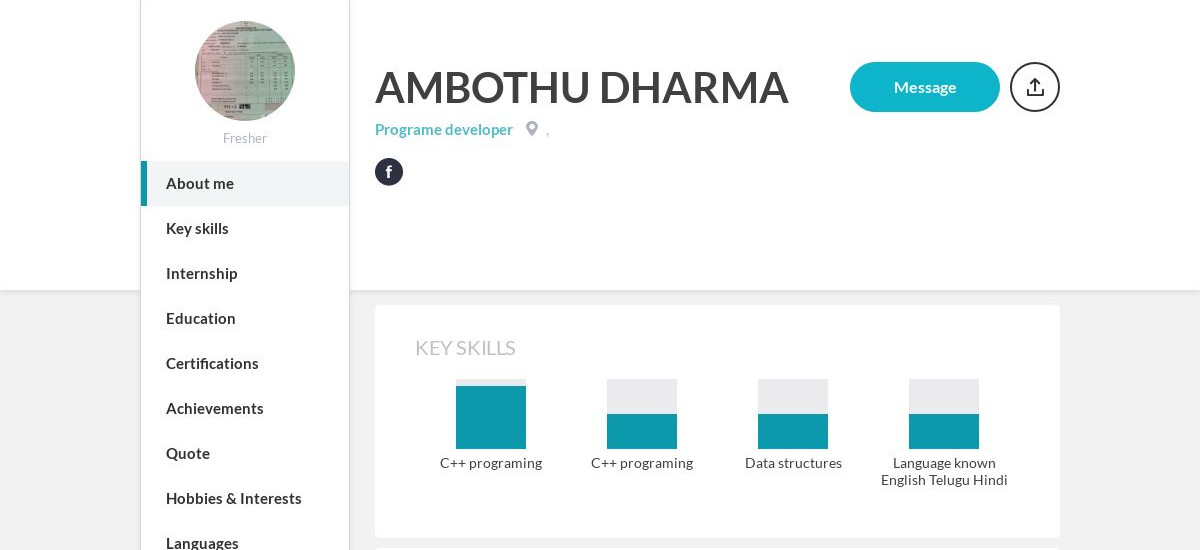 AMBOTHU DHARMA Online Resume | CraftmyCV