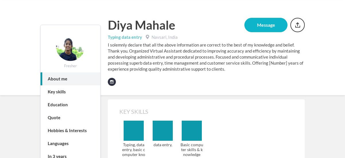 Diya Mahale Online Resume | CraftmyCV