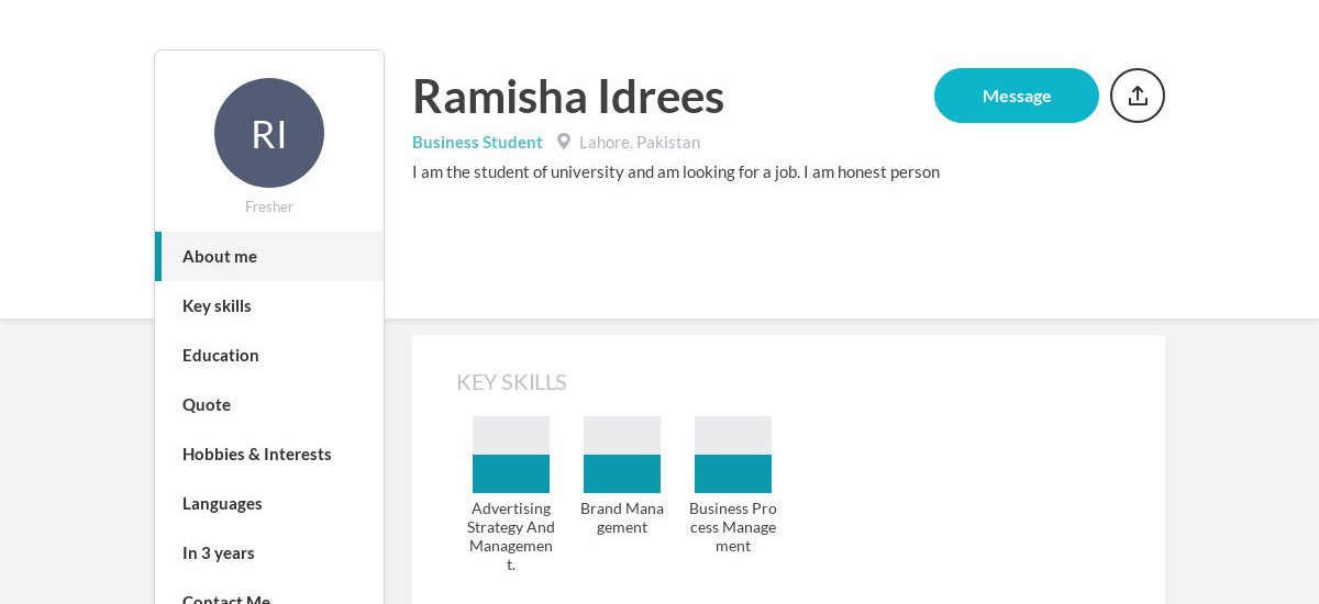 Ramisha Idrees Online Resume | CraftmyCV