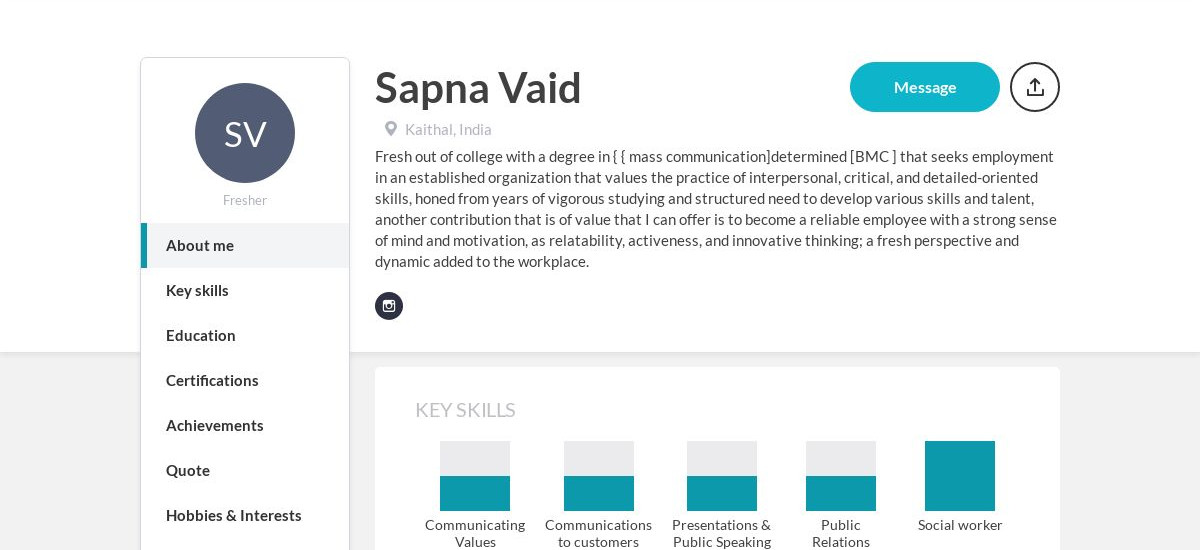 Sapna Vaid Online Resume | CraftmyCV