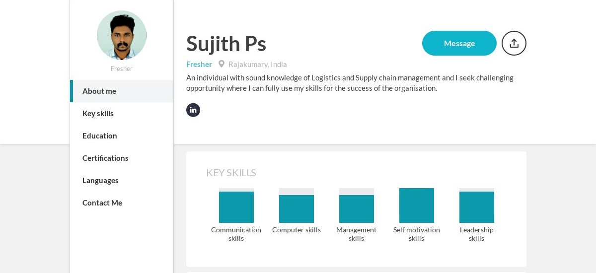 Sujith Ps Online Resume | CraftmyCV