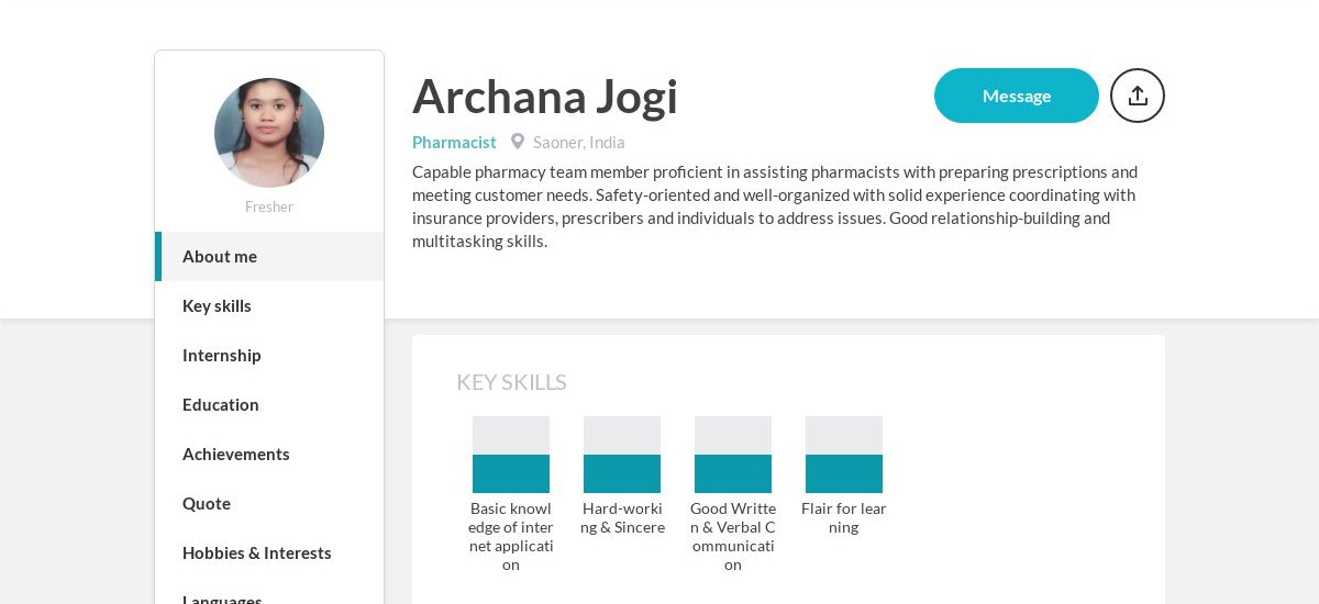 Archana Jogi Online Resume | CraftmyCV