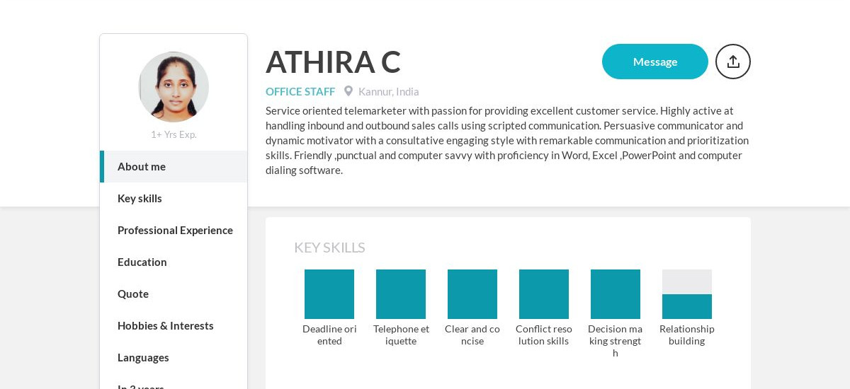 ATHIRA C Online Resume | CraftmyCV