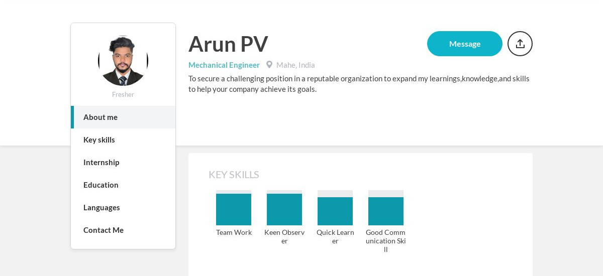Arun PV Online Resume | CraftmyCV Arun PV Online Resume | CraftmyCV