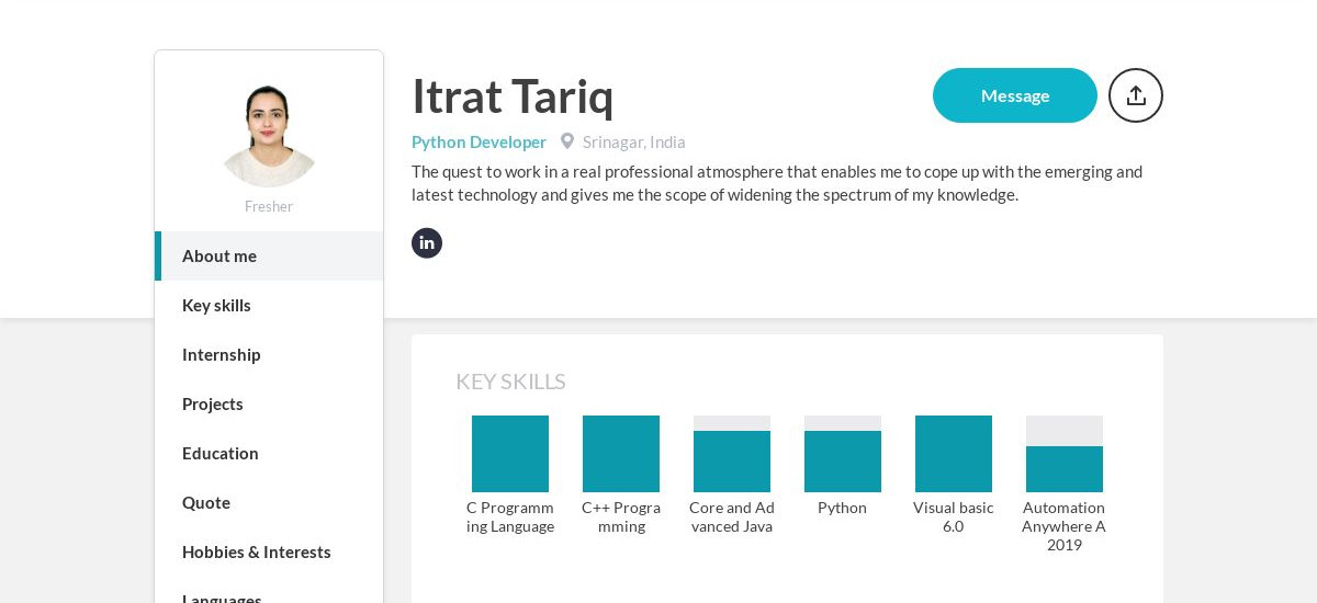Itrat Tariq Online Resume | CraftmyCV