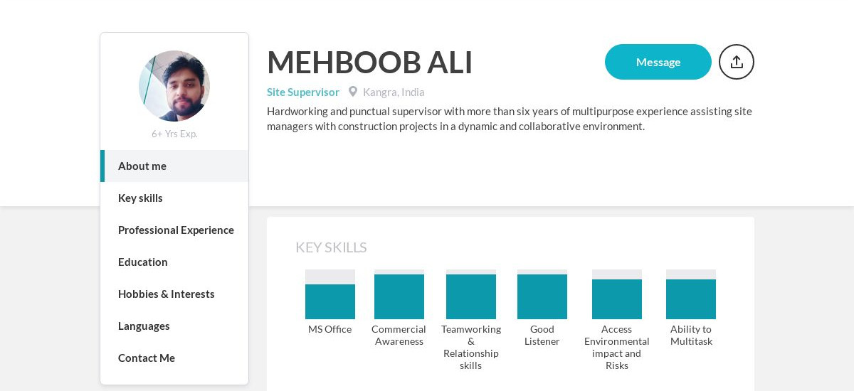 MEHBOOB ALI Online Resume | CraftmyCV