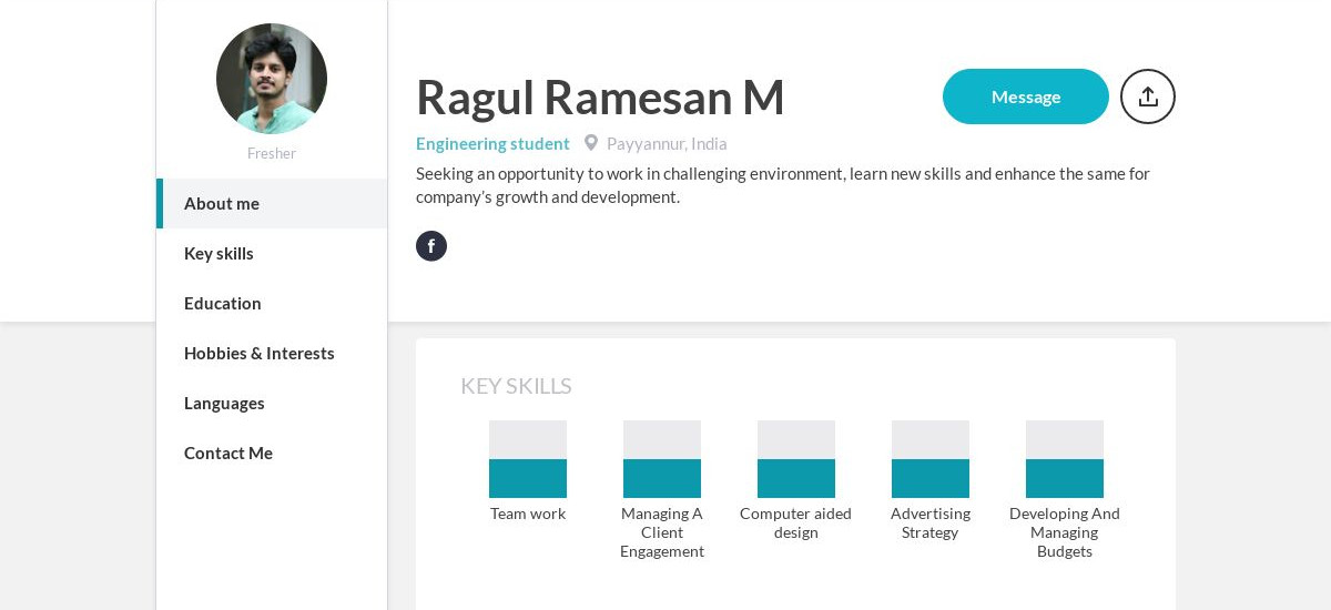 Ragul M Online Resume | CraftmyCV
