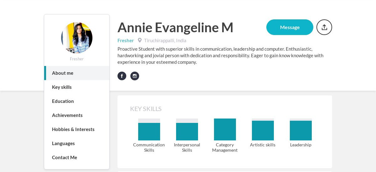 Annie Evangeline M Online Resume | CraftmyCV