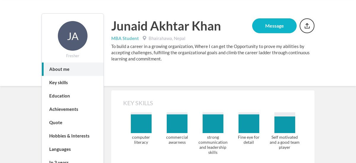 Junaid Akhtar Khan Online Resume | CraftmyCV