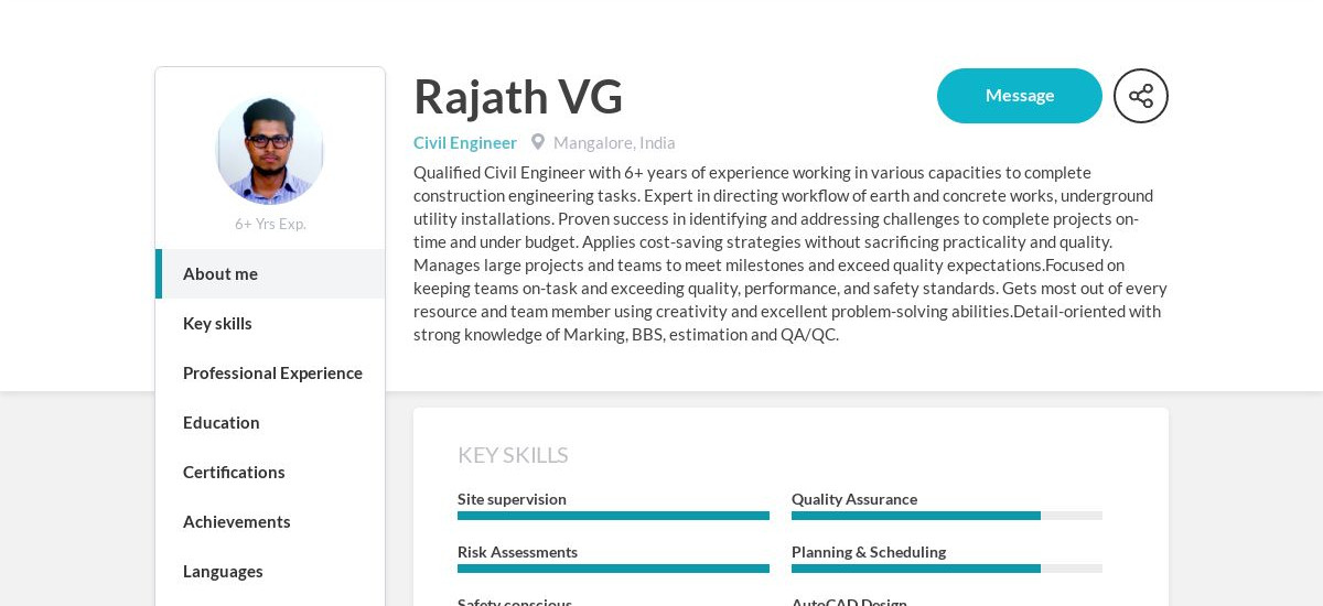 Rajath VG Online Resume | CraftmyCV