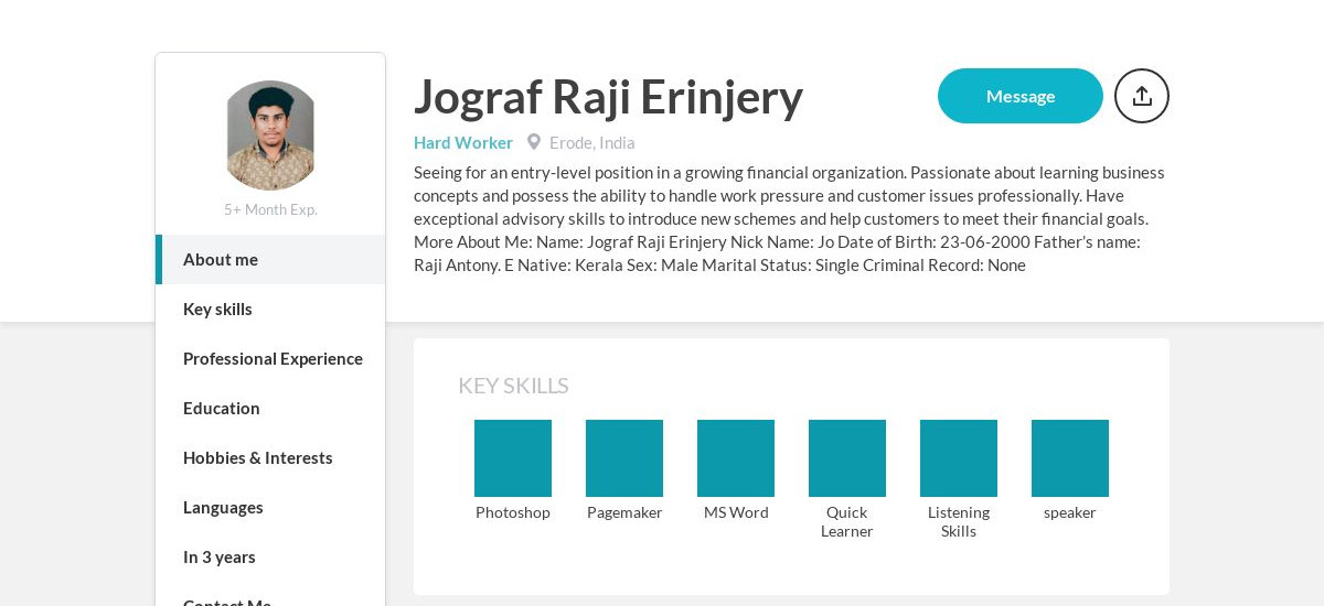 Jograf Raji Erinjery Online Resume | CraftmyCV