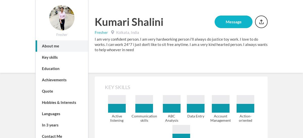 Kumari Shalini Online Resume | CraftmyCV