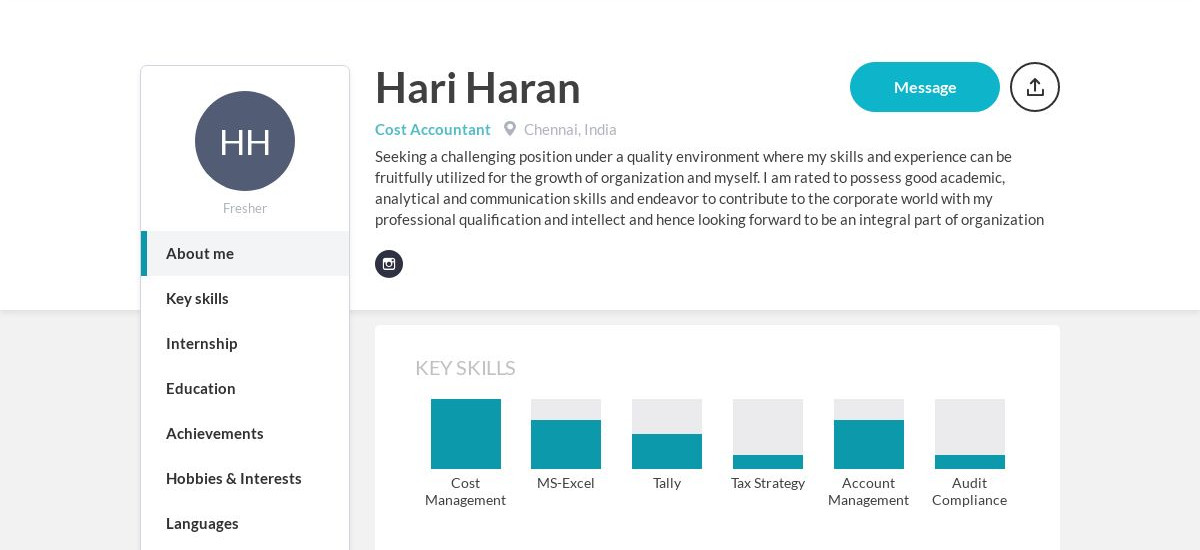 Hari Haran Online Resume | CraftmyCV