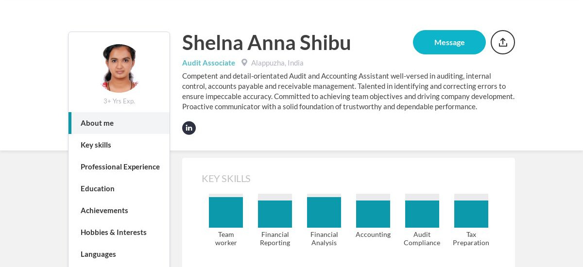 Shelna Anna Shibu Online Resume | CraftmyCV