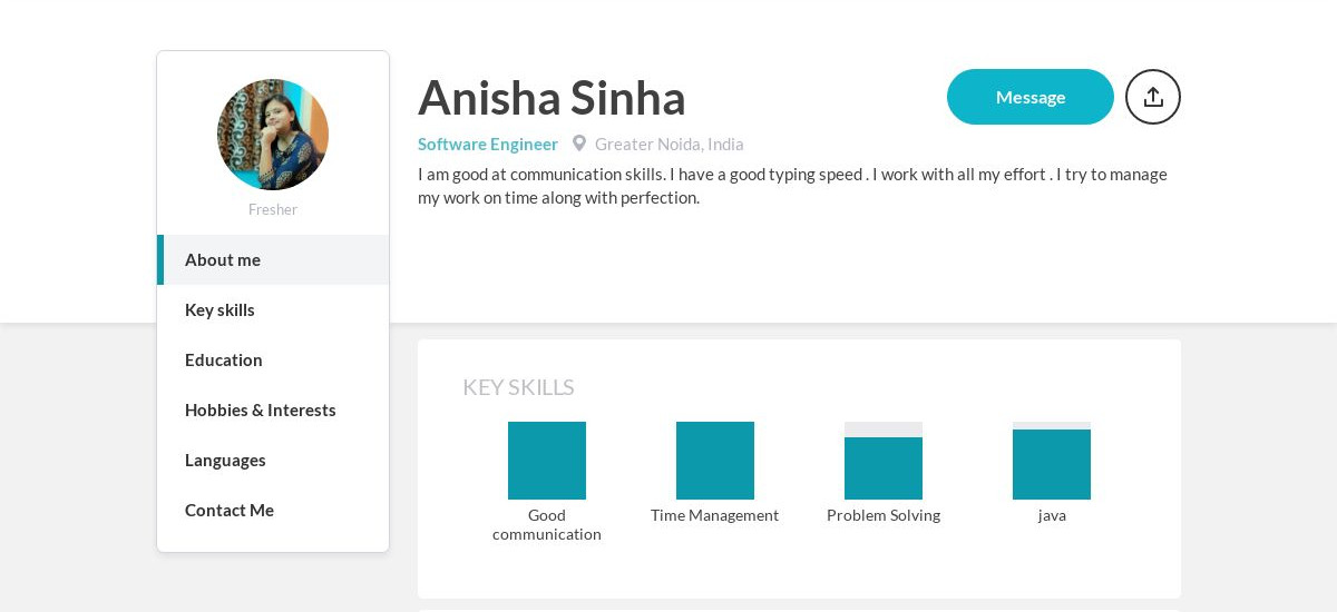 Anisha Sinha Online Resume | CraftmyCV