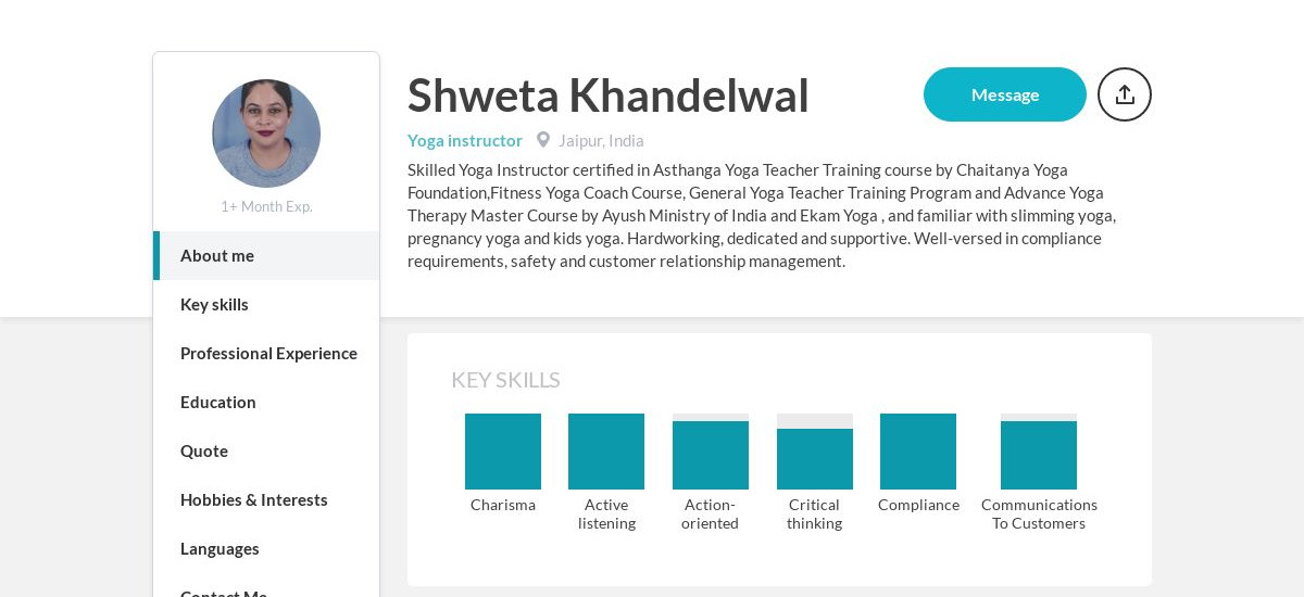 Shweta Khandelwal Online Resume | CraftmyCV