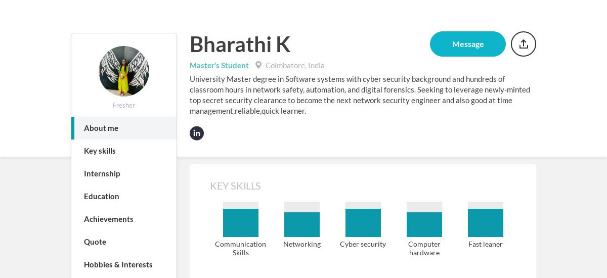 Bharathi K Online Resume | CraftmyCV