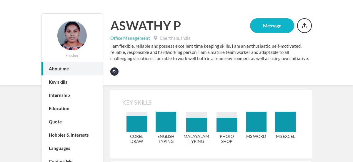 ASWATHY P Online Resume | CraftmyCV