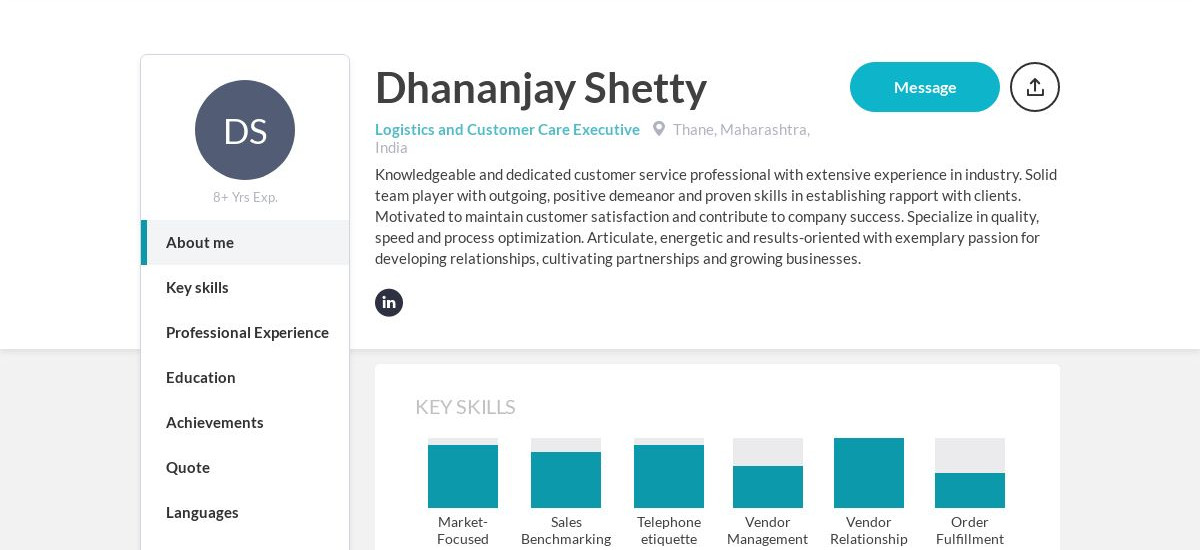 Dhananjay Shetty Online Resume | CraftmyCV
