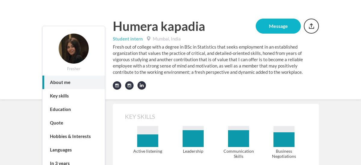 Humera Kapadia Online Resume | CraftmyCV
