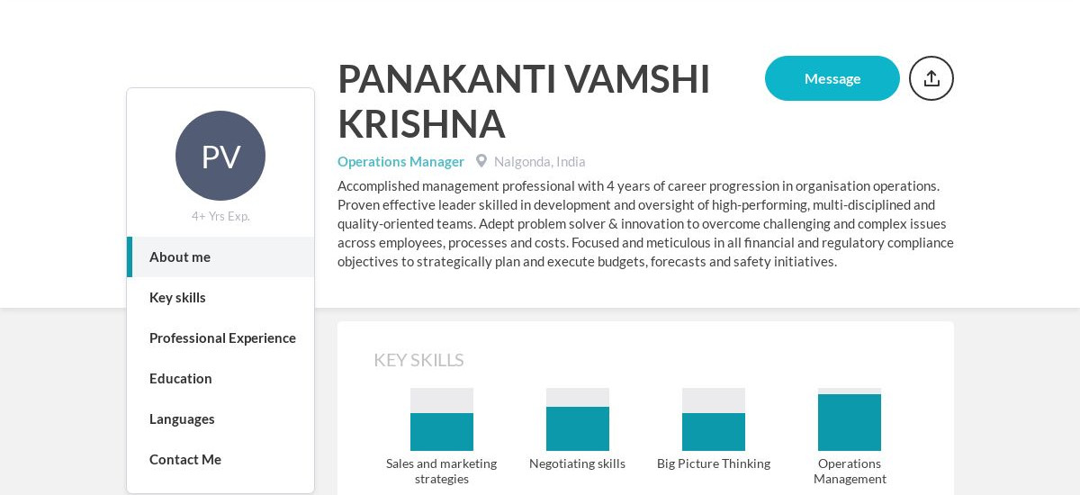 PANAKANTI VAMSHI KRISHNA Online Resume | CraftmyCV