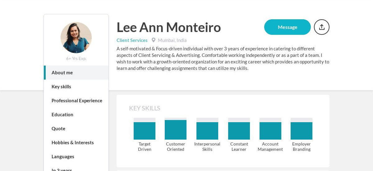 Lee Ann Monteiro Online Resume | CraftmyCV