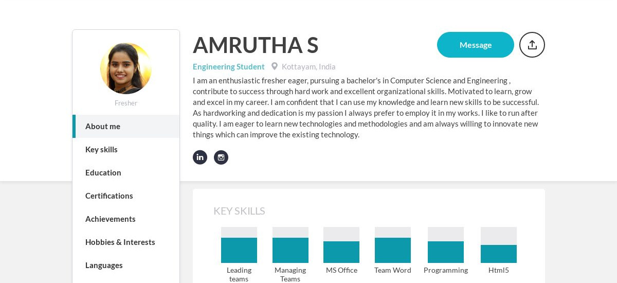 AMRUTHA S Online Resume | CraftmyCV