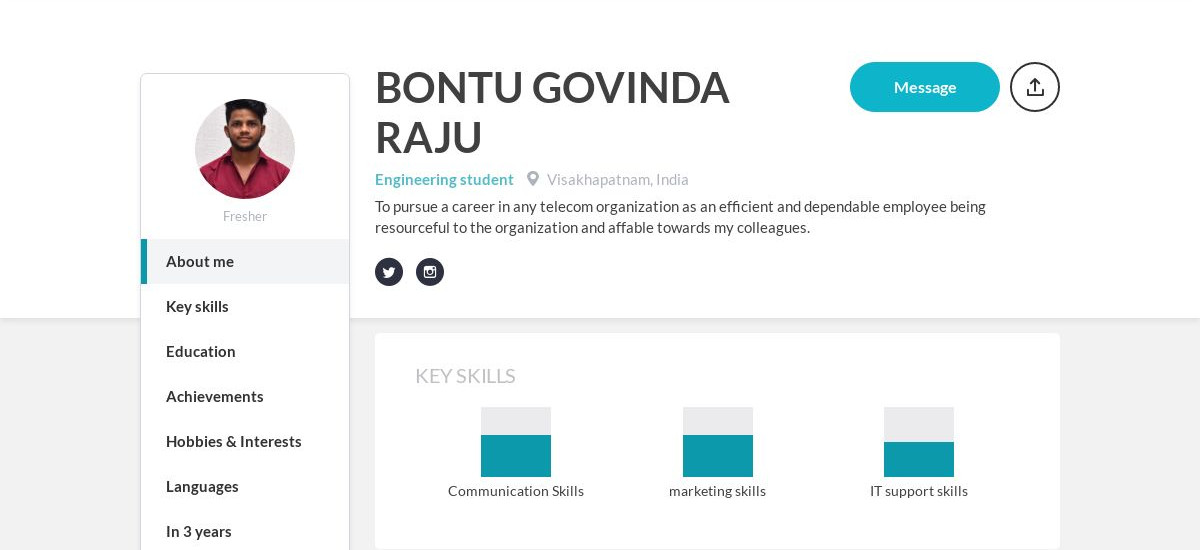 BONTU GOVINDA RAJU Online Resume | CraftmyCV