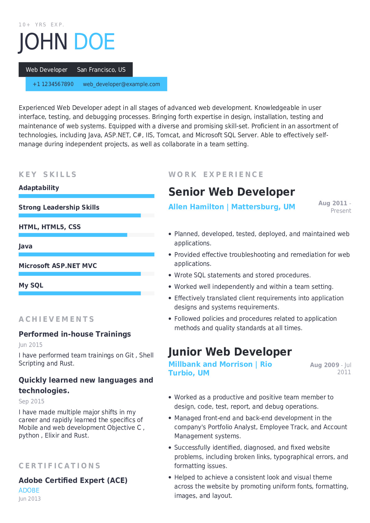 Web Developer Resume Example With Real Content