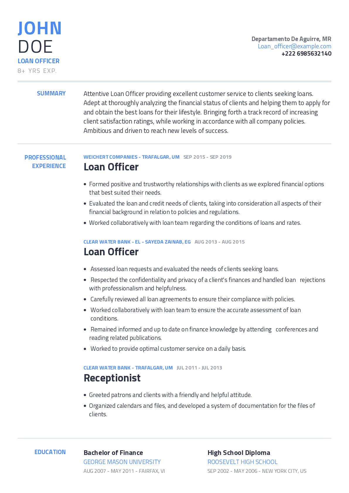 Loan Officer Resume Example With Content Sample CraftmyCV