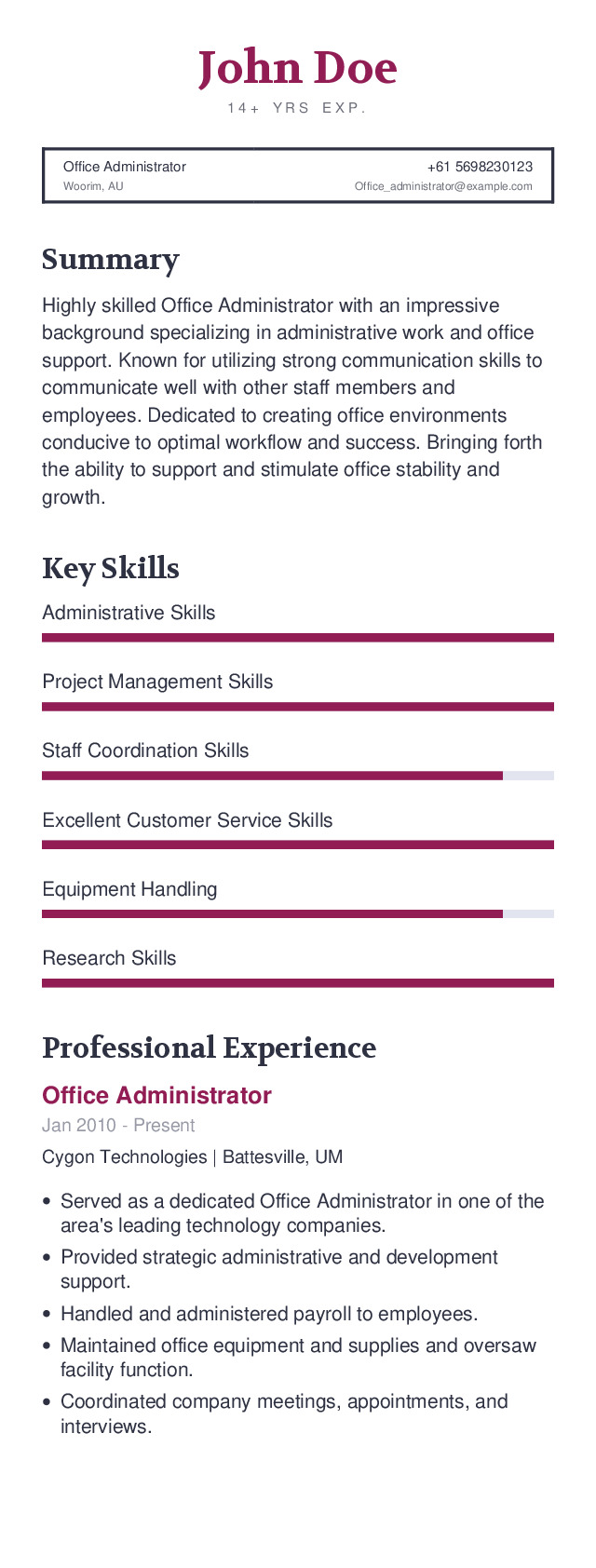 Office Administrator Resume Example With Content Sample CraftmyCV