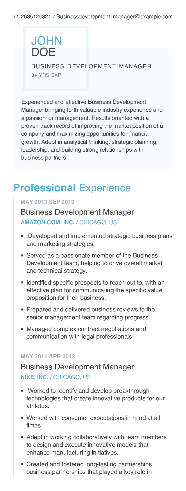 Business Development Manager Resume Example With Content Sample CraftmyCV